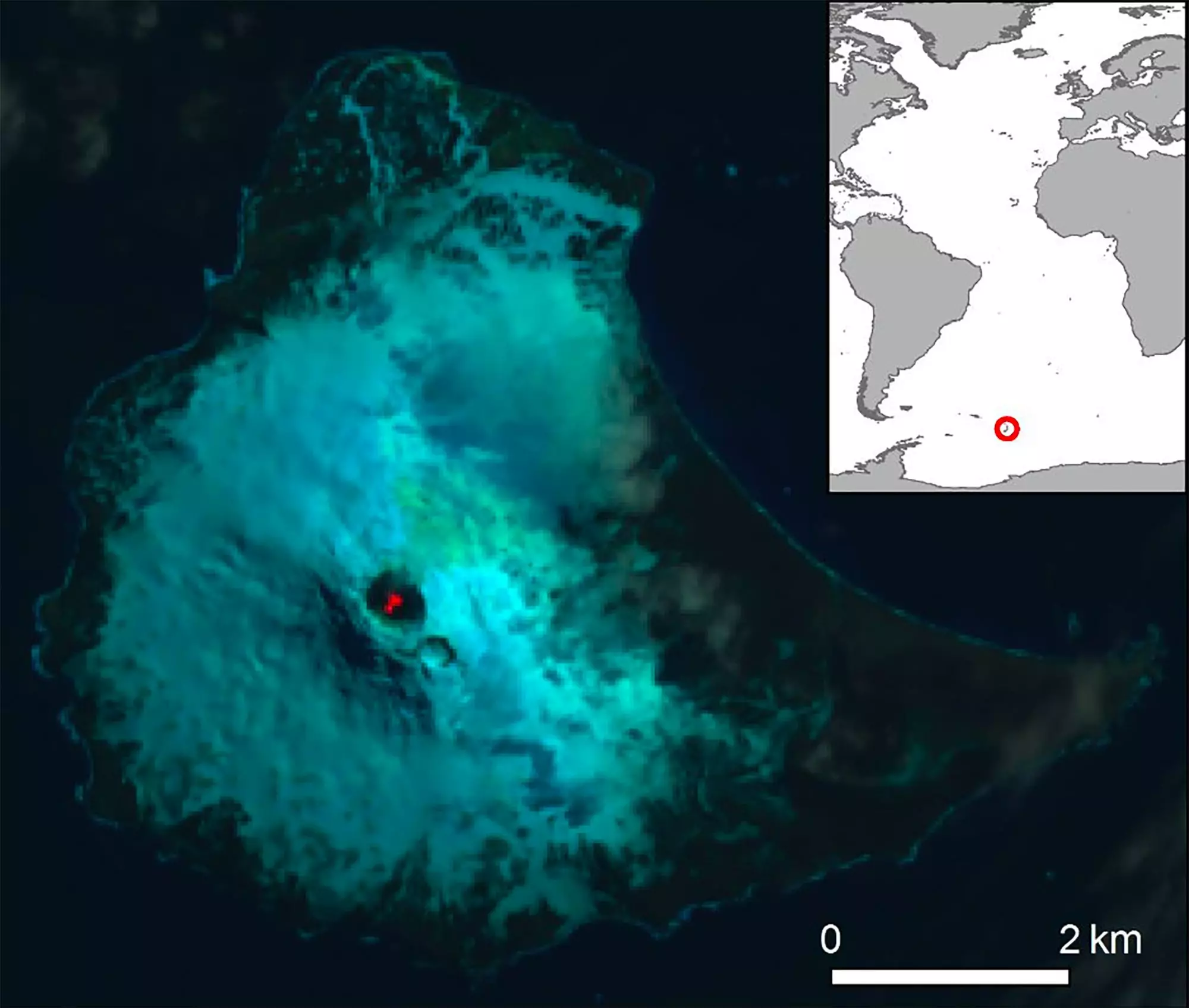 E Vulkan mat engem oppene Séi vu Lava gouf op enger Insel am Süde Ozean entdeckt. Dëst ass den aachte sou e Vulkan um Planéit! 107637_1