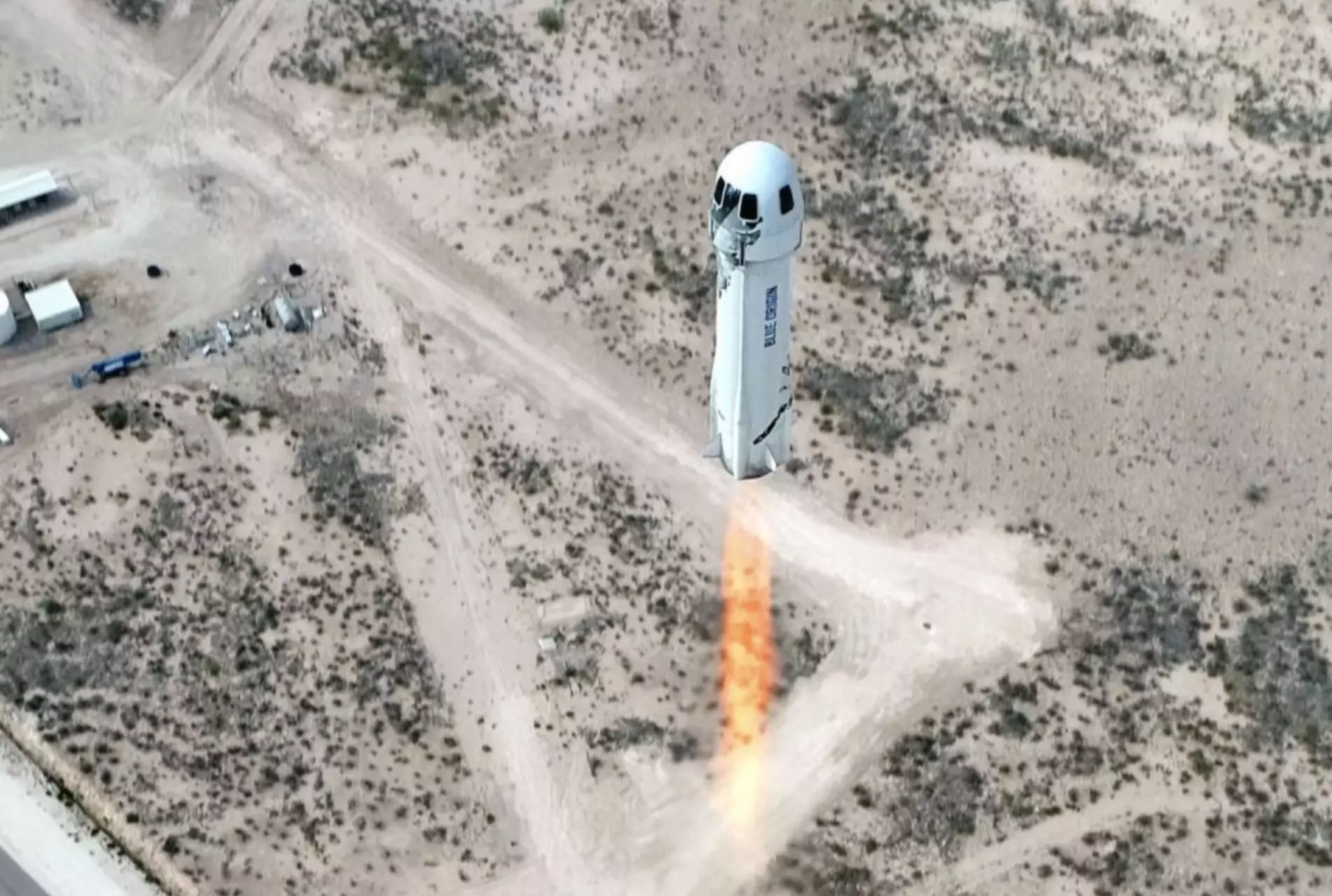 Kijk hoe de Blue Origin-ruimtevlucht zich afspeelt