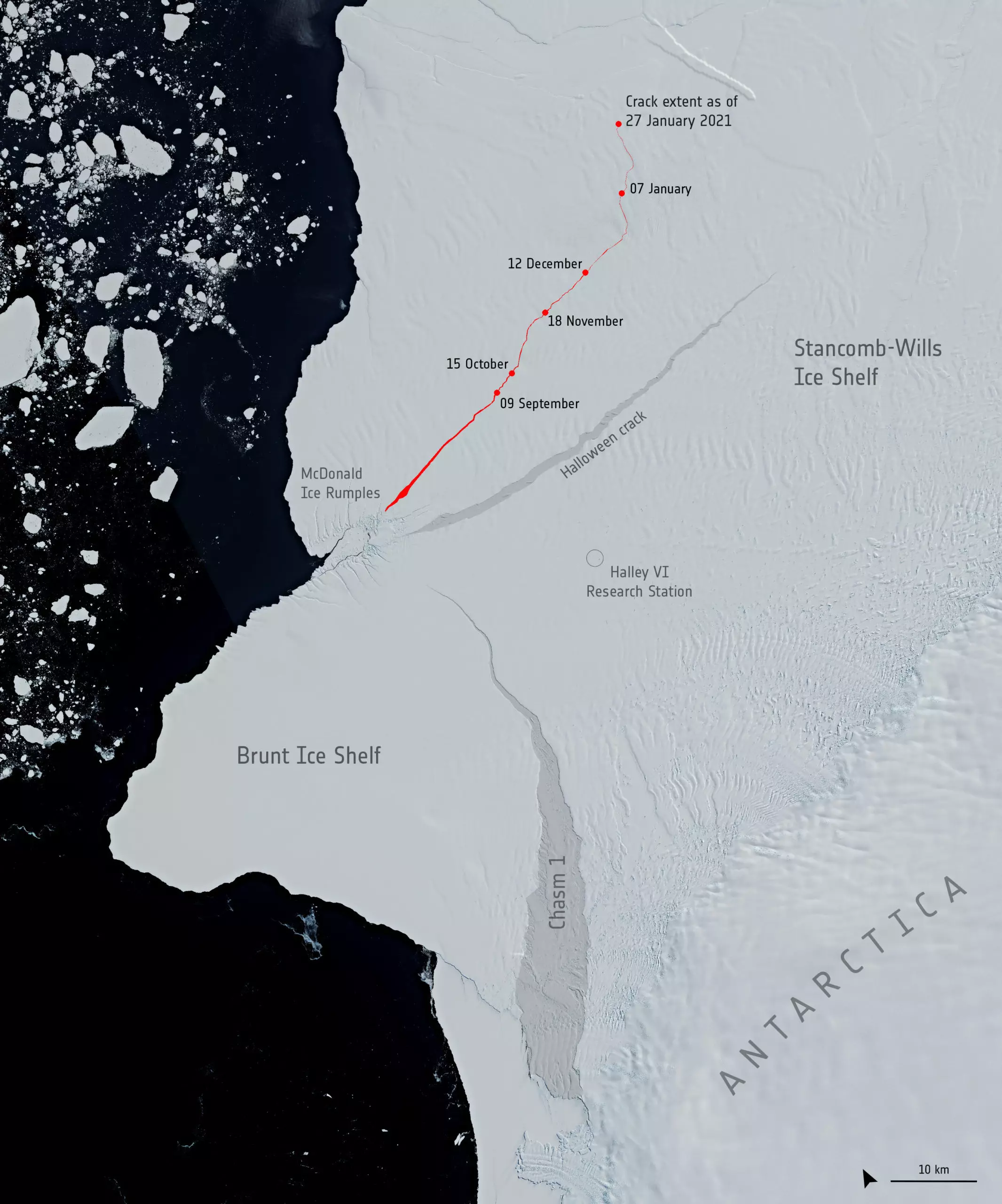 Shelf Brunt na Antarctica na -ada n'ike nke mita 5 kwa ụbọchị 42857_3