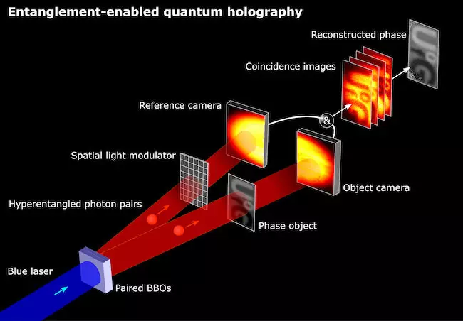 Sapinušies fotoni, ko izmanto informācijas kodēšanai hologrammā 44337_1