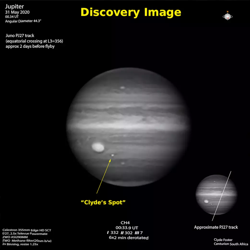 Makita ang isang bagong bagyo sa Jupiter. Natuklasan ng isang amateur astronomo 54304_2