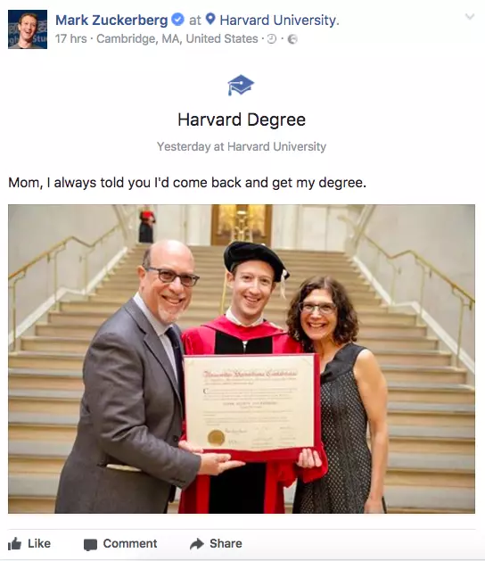 Zuckerberg keerde terug naar Harvard voor een diploma en belde om de wereld te redden 63321_1